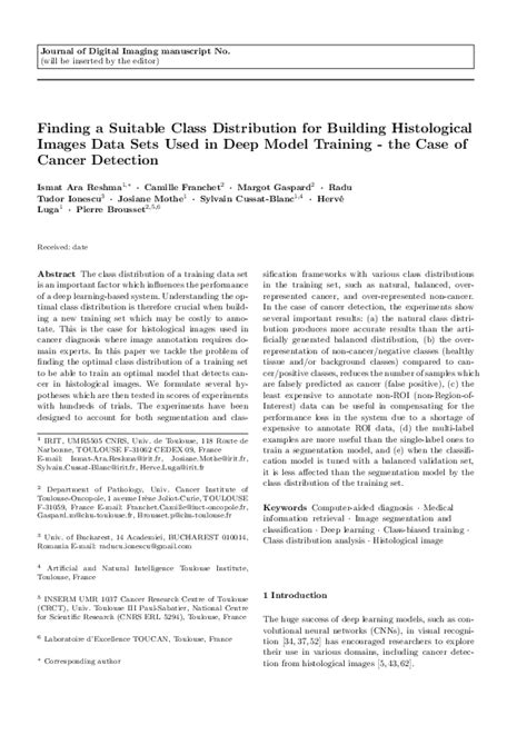 Pdf Finding A Suitable Class Distribution For Building Histological