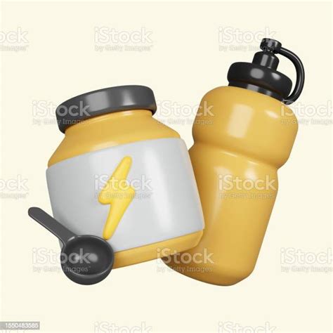 3d 스포츠 영양 피트니스 보조제 피트니스와 건강 운동기구 아이콘은 노란색 배경에 분리되어 있습니다 3d 렌더링 그림입니다 클리핑 패스 폭발에 대한 스톡 사진 및 기타