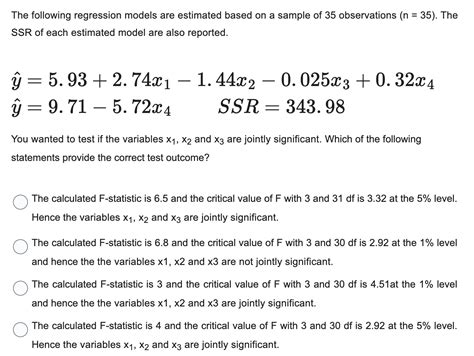 Solved The Following Regression Models Are Estimated Based Chegg