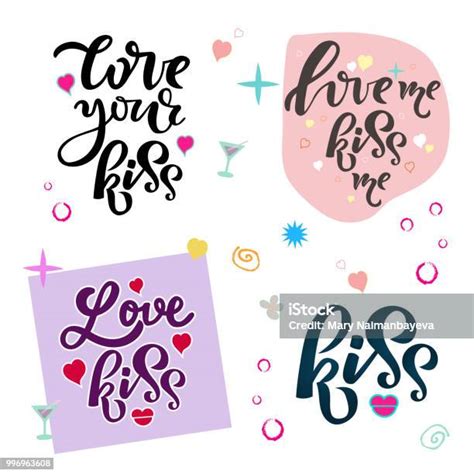 키스 사랑 하는 당신의 키스 사랑 하는 나 내게 키스 사랑 키스 영감 텍스트 엽서 인용 세트 레터링 T셔츠 디자인 인쇄 로고 서식 파일 스티커 벡터 일러스트 레이 션 개체
