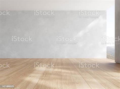 나무 바닥과 콘크리트 벽이있는 빈 방의 3d 렌더링 마룻바닥에 대한 스톡 사진 및 기타 이미지 마룻바닥 파켓 바닥 점에 의한 원근감 Istock