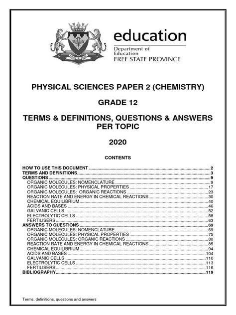Phys Sci Gr 12 P2 Chemistry Definitions Questions And Answers 2020