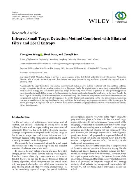 Pdf Infrared Small Target Detection Method Combined With Bilateral