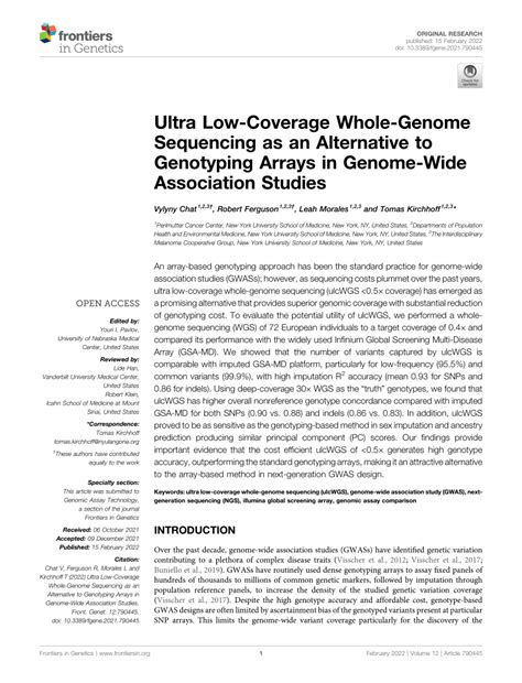 Pdf Ultra Low Coverage Whole Genome Sequencing As An Alternative To Genotyping Arrays In