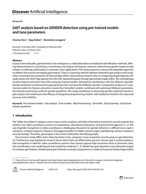 PDF GAIT Analysis Based On GENDER Detection Using Pre Trained Models And Tune Parameters