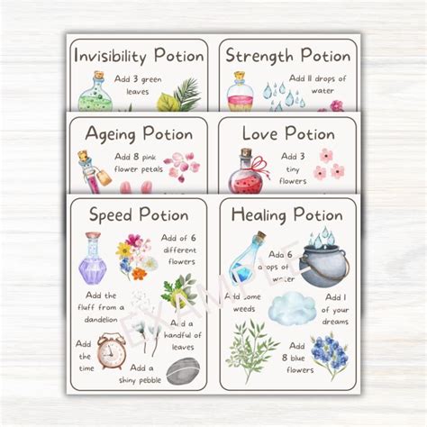 Diy Love Potion Recipe Cards Age Up Potion Chart Potion Names For