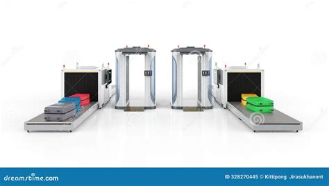 Airport Security Checkpoint With Security Gates And Scanner Machine Stock Illustration
