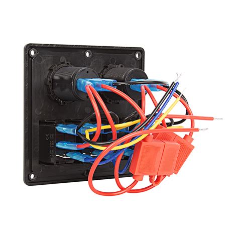 LED Rocker Switch Panel With 12V Accessory Plug Adapter Socket And Dual USB Port 4 Position