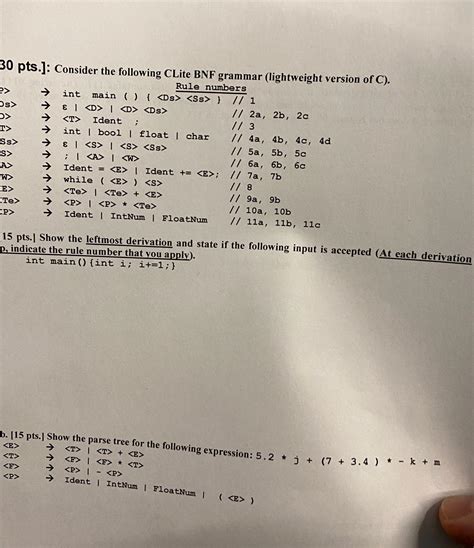 Solved 30 ﻿pts Consider The Following Clite Bnf Grammar