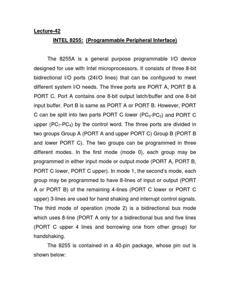 Lecture 42 Intel 8255 Programmable Peripheral Interface Pdf