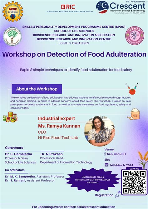 Workshop On Detection Of Food Adulteration B S Abdur Rahman Crescent Institute Of Science