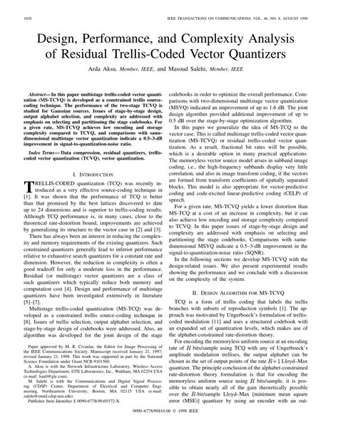Pdf Design Performance And Complexity Analysis Of Residual Trellis Coded Vector Quantizers