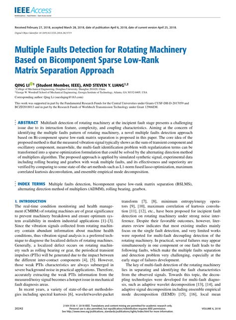Pdf Multiple Faults Detection For Rotating Machinery Based On Bicomponent Sparse Low Rank