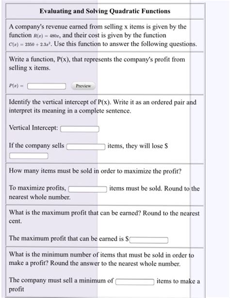 Solved Evaluating And Solving Quadratic Functions A Chegg