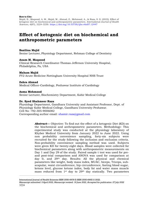Pdf Effect Of Ketogenic Diet On Biochemical And Anthropometric Parameters