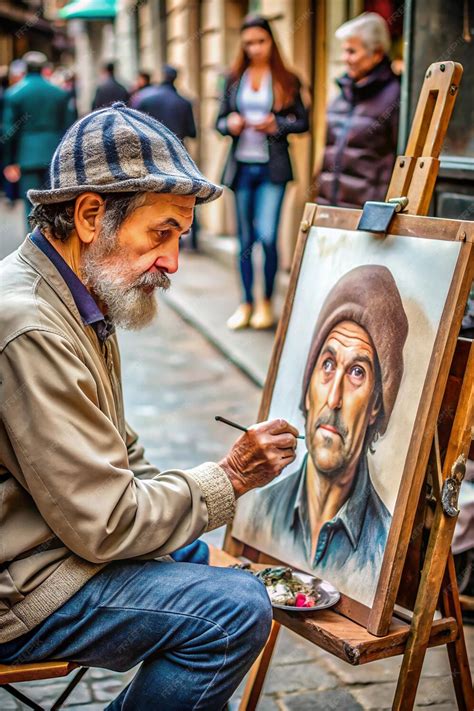 Street Portrait Artist Sketch A Picture On The Street Premium Ai