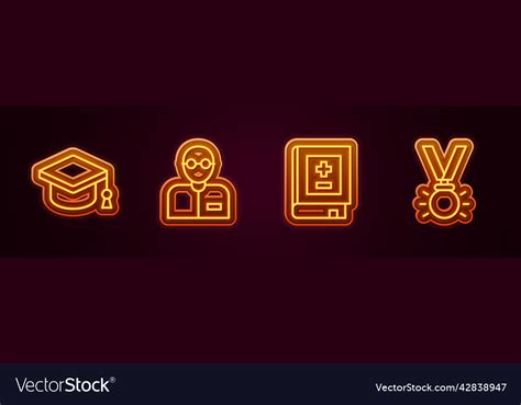 Set Line Graduation Cap Teacher Book Royalty Free Vector