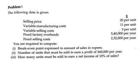 solved problem 1 the following data is given selling