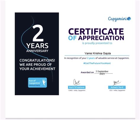 Successfully Completed 2 Anniversary In Capgemini Vamsi Krishna
