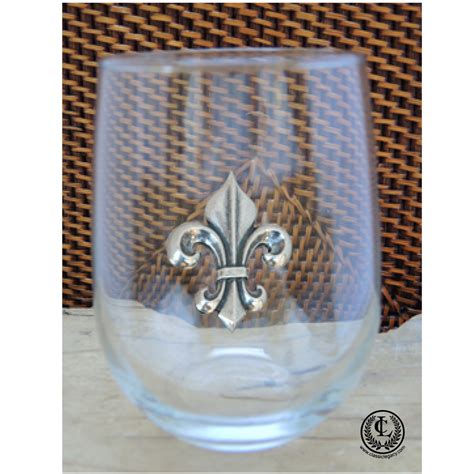 Stemless Wine Glass Silver Fleur De Lis Classic Legacy