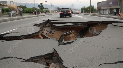 도로에서 운전하는 자동차가 지진 구멍을 통과하고 있습니다 지진의 사진 배경 일러스트 및 사진 무료 다운로드 Pngtree