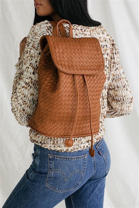 Cute Brown Backpack Woven Backpack Vegan Leather Backpack Lulus