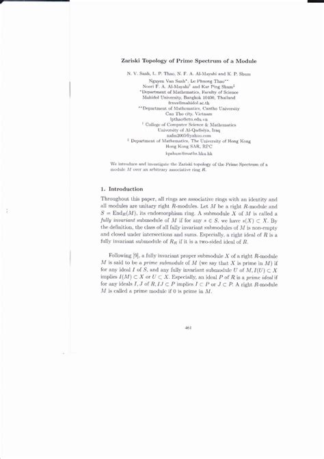 Pdf Zariski Topology Of Prime Spectrum Of A Module
