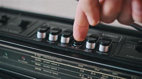 Retro Boombox Pressing Play Button Technology Stock Footage Ft