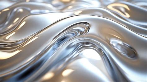 Abstract Silver Liquid With Shiny Chrome Waves And Fluid Motion Stock Illustration