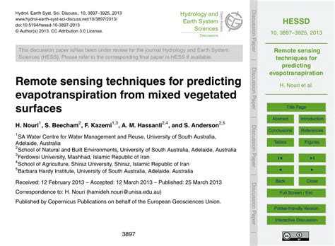 Pdf Remote Sensing Techniques For Predicting Evapotranspiration From Mixed Vegetated Surfaces