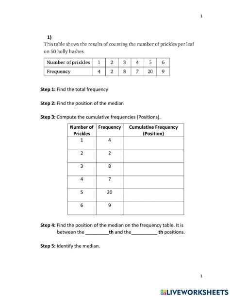 Find The Median Frequency Table Online Exercise For Live Worksheets