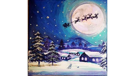 산타와 루돌프가 있는 크리스마스 풍경 그리기 Christmas Landscape With Rudolf And Santa 취미 미술 힐링 영상 Youtube