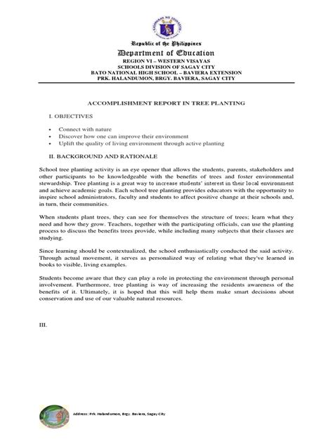 Accomplishment Report In Tree Planting Pdf