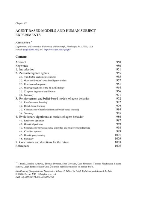 Pdf Agent Based Models And Human Subject Experiments