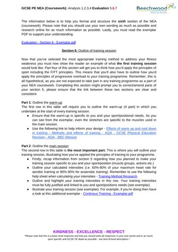 aqa gcse pe nea coursework guide evaluation outline of training