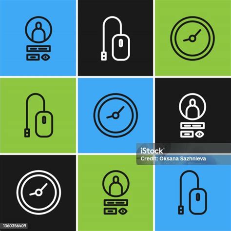 세트 계정 화면 시계 및 컴퓨터 마우스 아이콘 만들기 벡터 2 위 상 종류에 대한 스톡 벡터 아트 및 기타 이미지 2 위 상 종류 광학 기기 누름 버튼 Istock