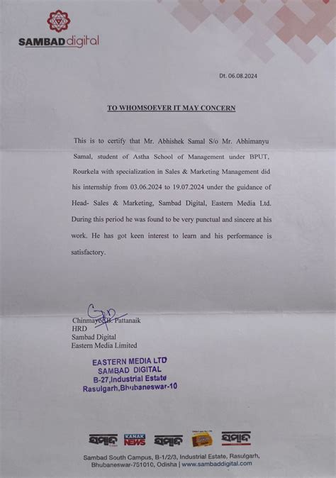 Finished My Internship In Marketing And Sales With Sambad Digital