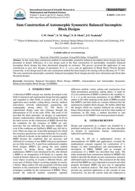 Pdf Sum Construction Of Automorphic Symmetric Balanced Incomplete Block Designs