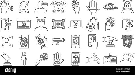 Modern Biometric Authentication Icons Set Outline Set Of Modern Biometric Authentication Vector