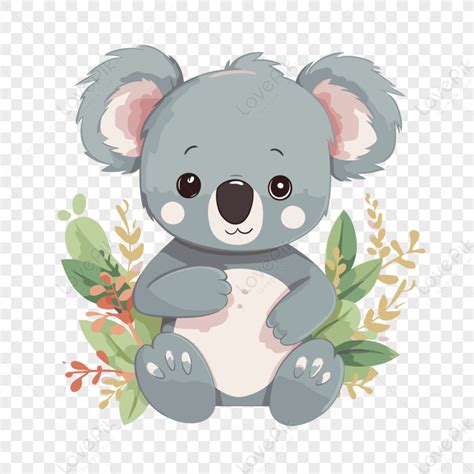 코알라 클립 아트 벡터 일러스트 레이 션의 귀여운 코알라 곰과 나뭇잎 만화와 숲에 나뭇잎 Png 일러스트 무료 다운로드 Lovepik