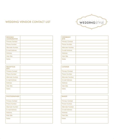 7 Vendor List Templates PDF DOC