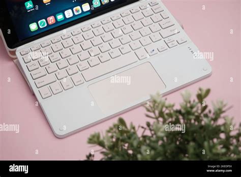 Working With External Portable Wireless Keyboard Computer Connected To