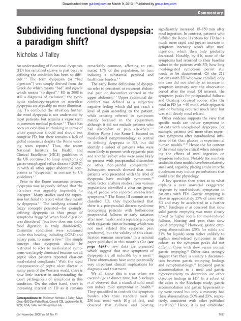 PDF Subdividing Functional Dyspepsia A Paradigm Shift