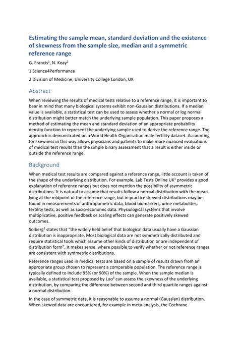 Pdf Estimating The Sample Mean Standard Deviation And The Existence Of Skewness From The
