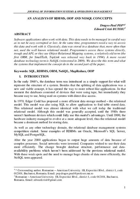Pdf An Analisys Of Rdbms Oop And Nosql