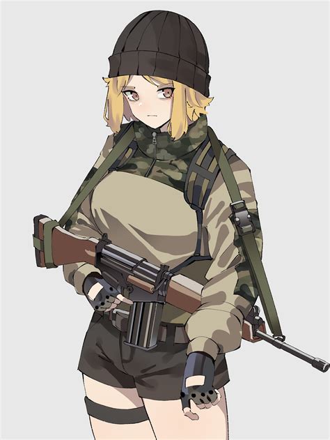 Gar32 Original Absurdres Highres 1girl Bags Under Eyes Battle Rifle Beanie Black Gloves