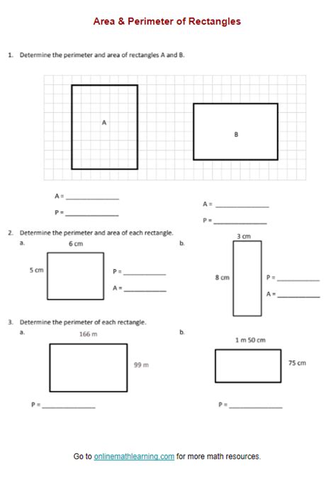 Perimeter And Area Of A Rectangle Worksheet