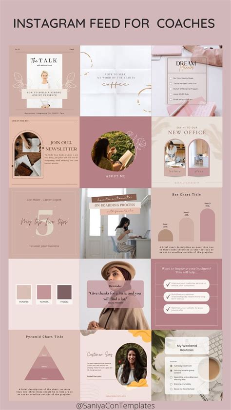pastel pink neutral instagram feed design theme layout for coaches and