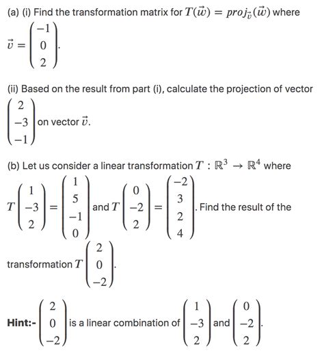 solved a i find the transformation matrix for