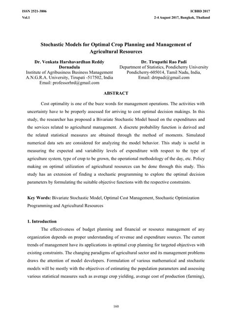Pdf Stochastic Models For Optimal Crop Planning And Management Of Agricultural Resources